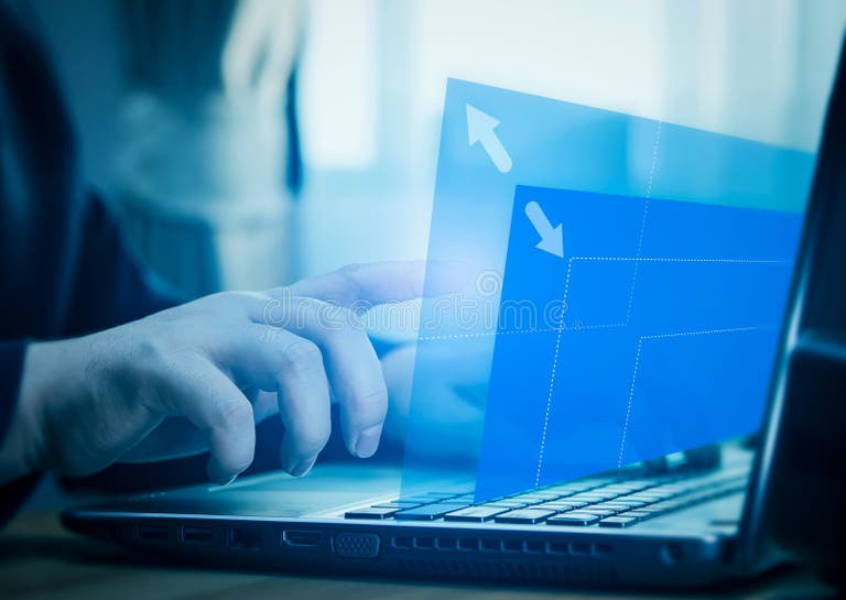 Side View of Man S Hand Touching Computer Screen Resolution Stock Photo ...