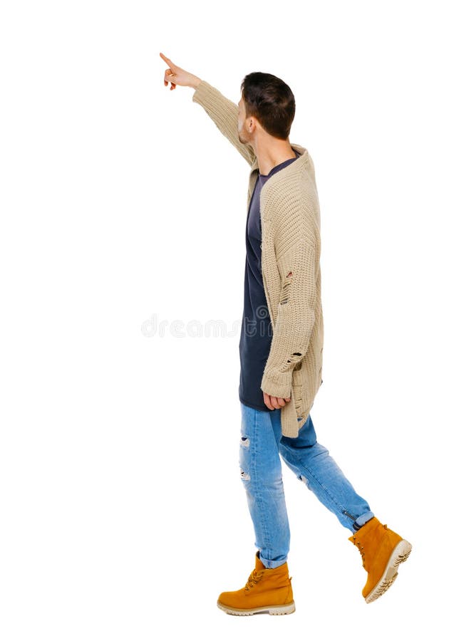 Side View of a Man Walking with a Pointing Hand Stock Photo - Image of ...
