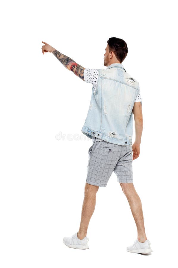 Side View of a Man Walking with a Pointing Hand Stock Photo - Image of ...