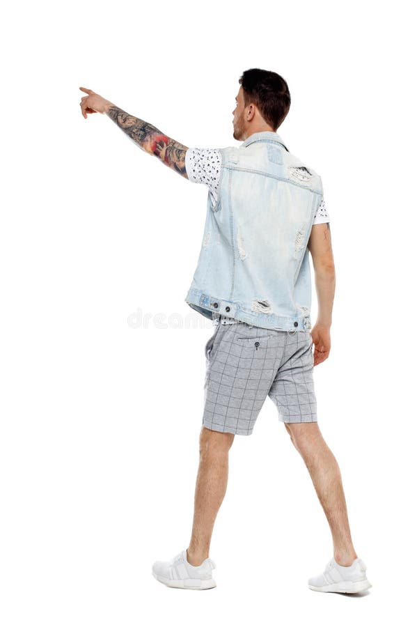 Side View of a Man Walking with a Pointing Hand Stock Image - Image of ...