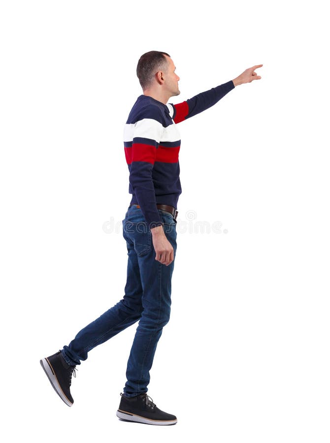 Side View of a Man Walking with a Pointing Hand Stock Photo - Image of ...