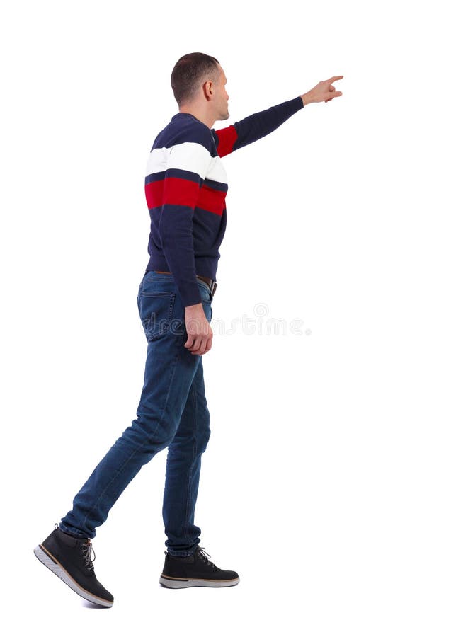 Side View of a Man Walking with a Pointing Hand Stock Photo - Image of ...