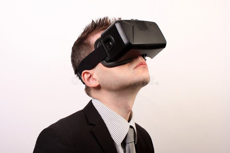 Side View Of A Man Wearing A Vr Virtual Reality Oculus Rift 3d Headset