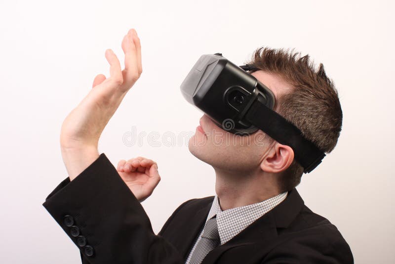 Side View of a Man Wearing a VR Virtual Reality Oculus Rift 3D Headset ...
