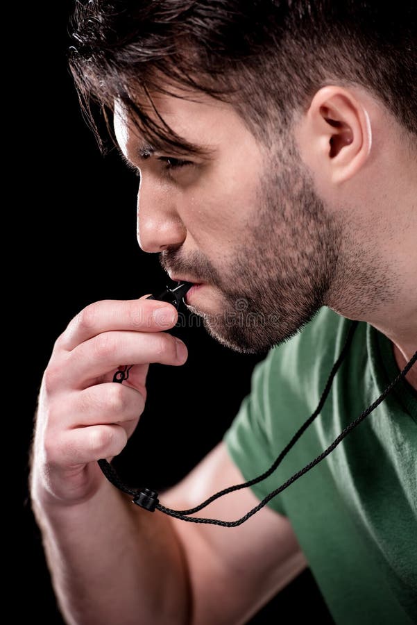 Side View of Man Whistling in Sport Whistle Stock Image - Image of ...