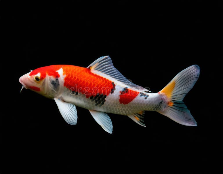 Side View of Many Koi Carp on Isolated Black Background Stock Photo ...