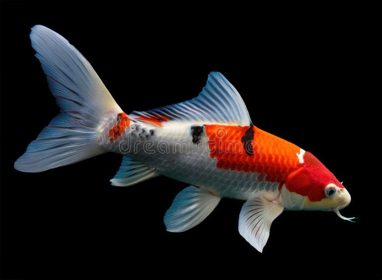 Side View of Many Koi Carp on Isolated Black Background Stock Photo ...