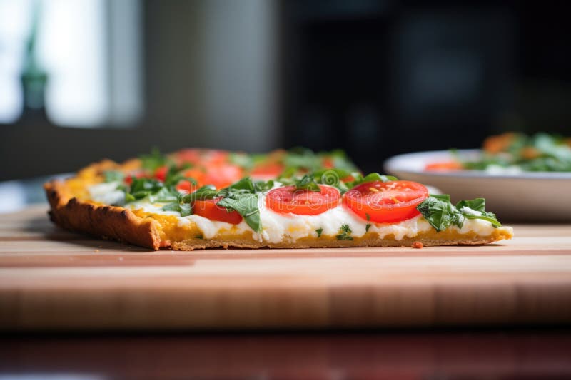 Side View of a Margherita Pizza Showing Melted Cheese Texture Stock ...