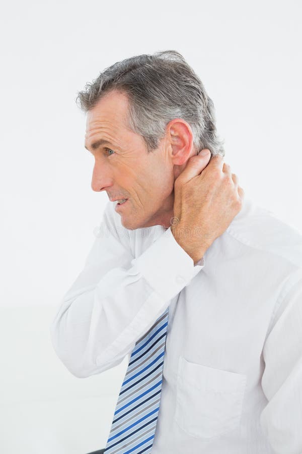 Side View of a Mature Man Suffering from Neck Pain Stock Image - Image ...