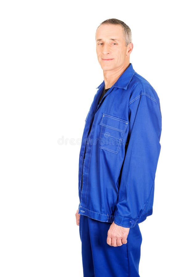 Side View Mature Worker in Uniform Stock Image - Image of isolated ...