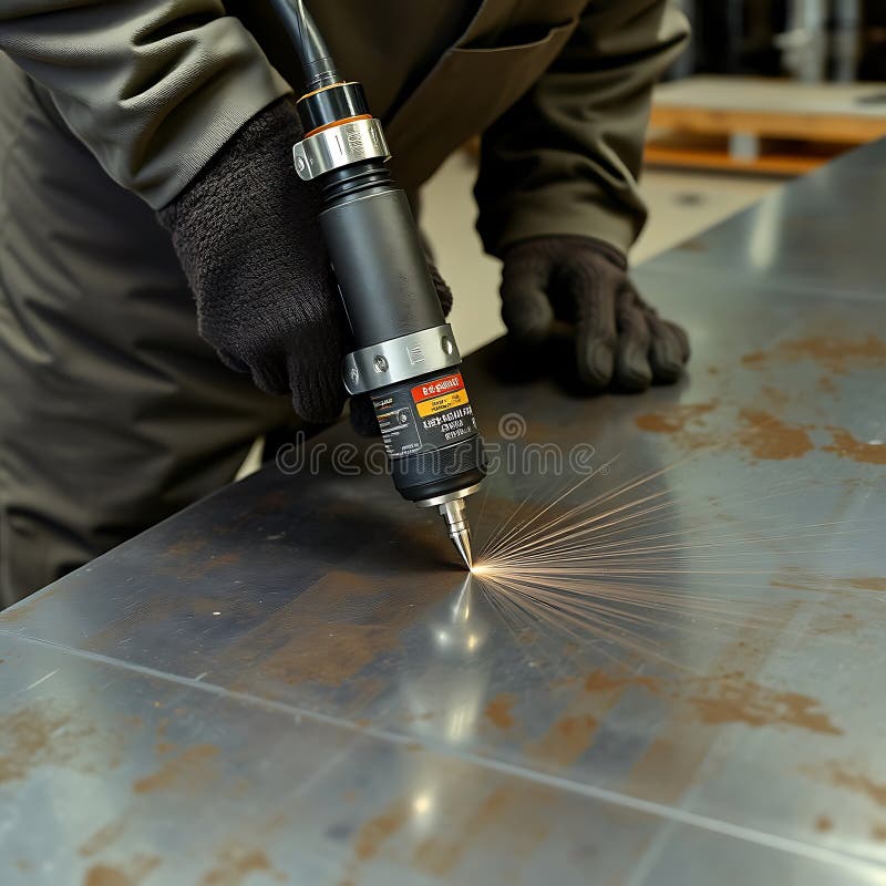 A Side View of a Mechanic Using a Deburring Tool on a Large Metal Sheet ...
