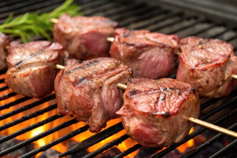 Side View of Medium-rare Lamb Chops on a Barbecue Grill Stock ...