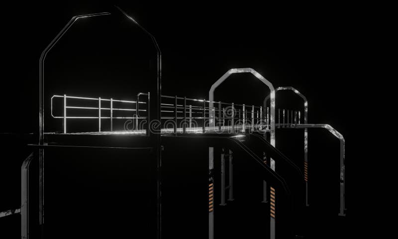 Side View Metal Bridge and Corridor in Dark Scene Stock Illustration ...