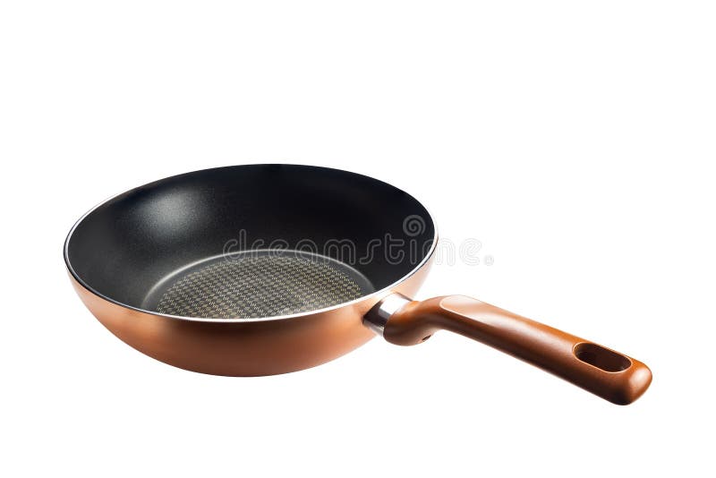 Side View of Metal Cooking Pan with Wooden Handle Isolated on White ...