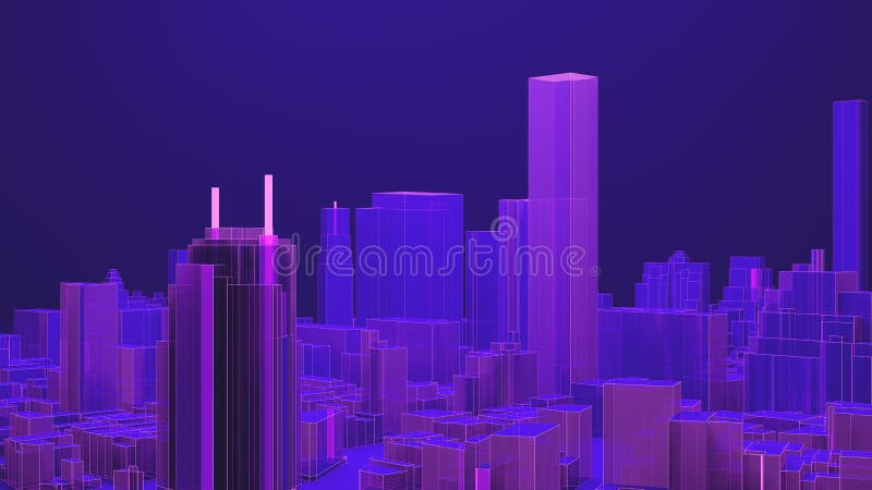Side View on Metaverse City. Ultraviolet Cyberpunk Town Stock ...