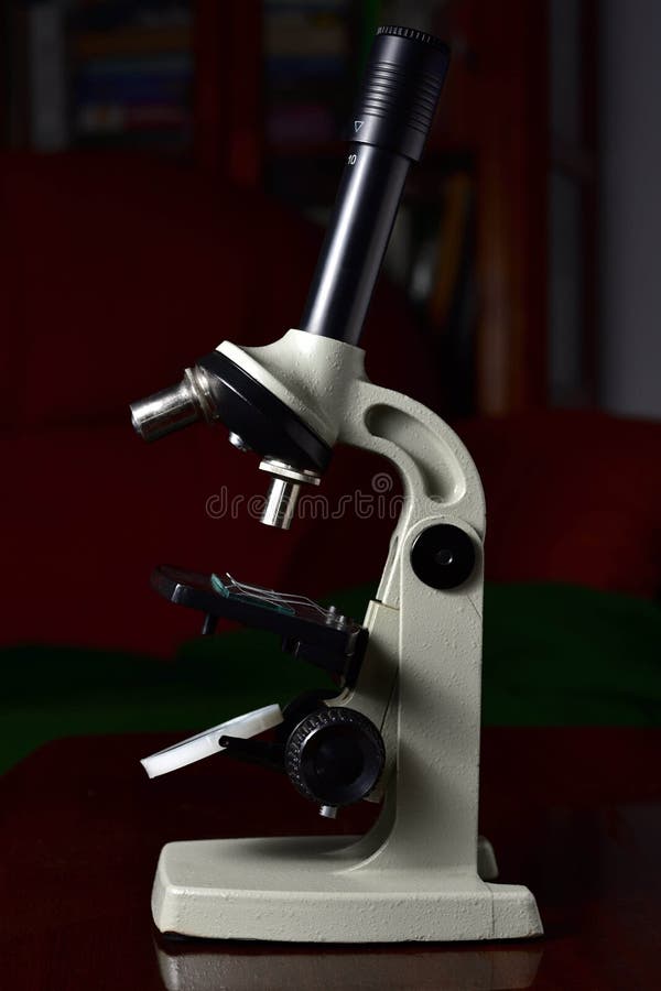 Side view of microscope stock photo. Image of lens, science - 140610282
