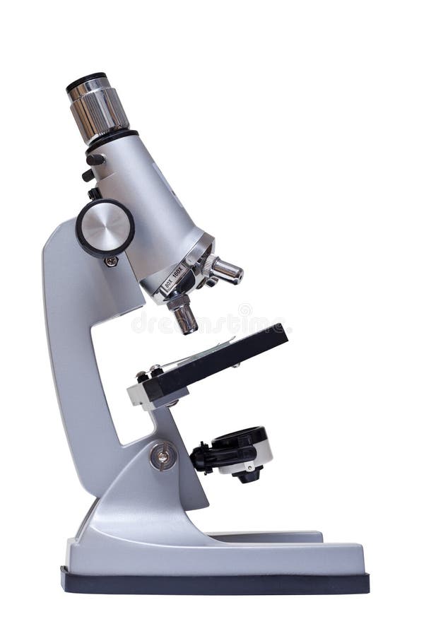 Side View Of A Microscope Isolated On White Background Royalty Free ...