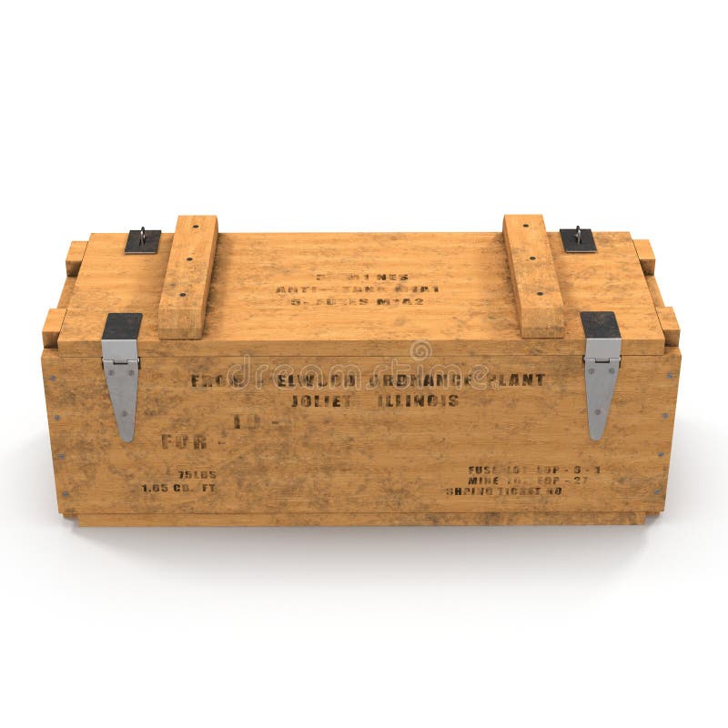 Side View Military Box with Explosive Isolated on White. 3D ...