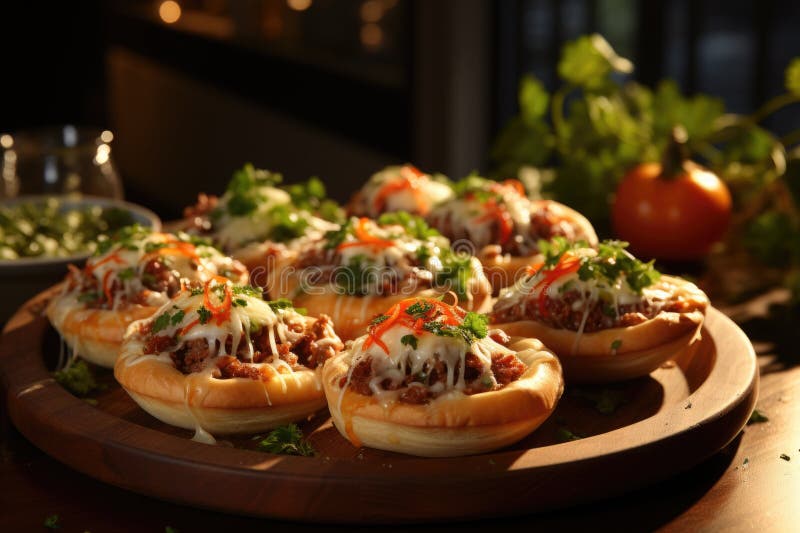 Side View of the Mini Pie with Meat and Vegetables on a Wooden Stock ...