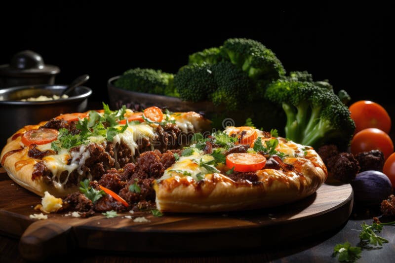 Side View of the Mini Pie with Meat and Vegetables on a Wooden Stock ...