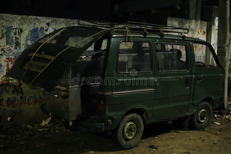 Side View of a Mini Van Parking at Night Stock Image - Image of ...