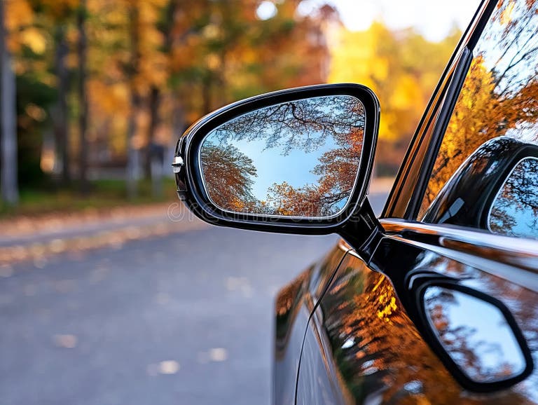 A Side View Mirror of a Car on the Side of the Road Stock Photo - Image ...
