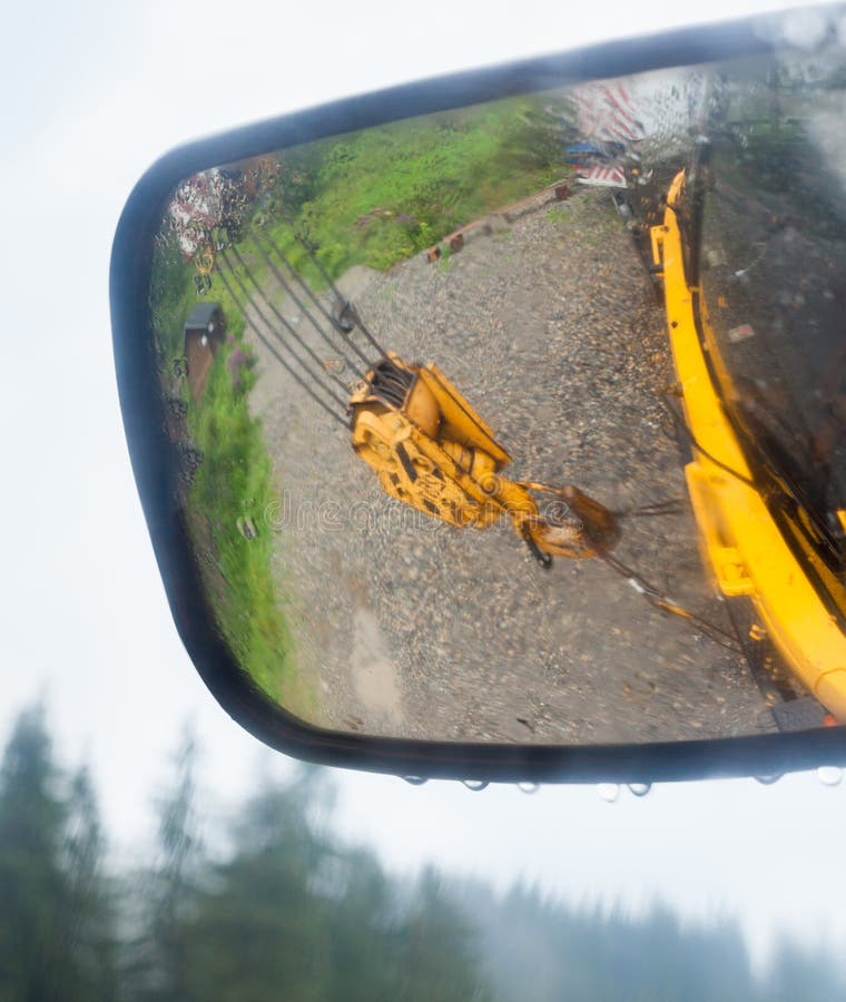 A Side-view Mirror of the Mobile Crane Stock Image - Image of crane ...