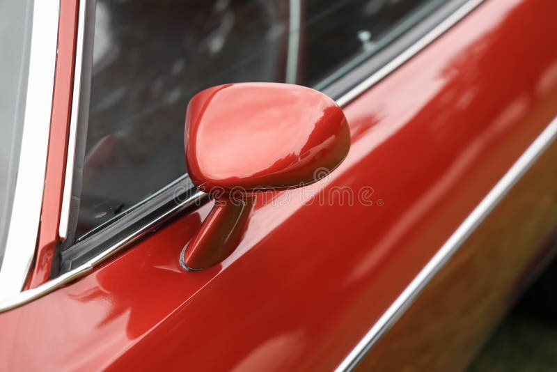 Side View Mirror of Red Classic Car Stock Photo - Image of reflection ...