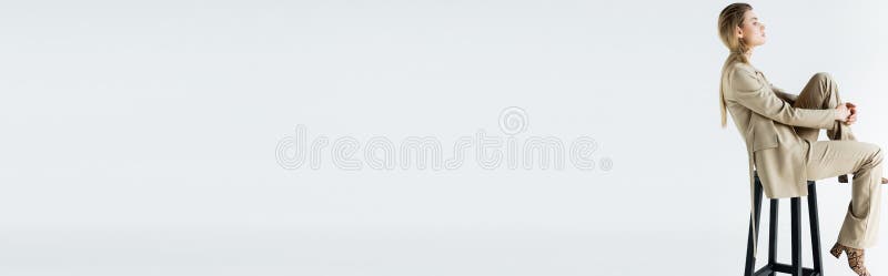 Side view of model in suit stock image. Image of white - 203505795