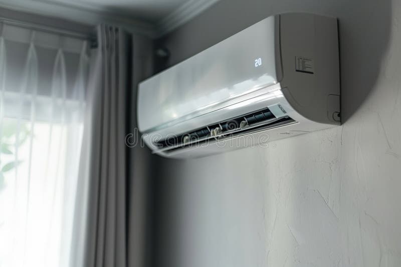 Side View of a Modern Air Conditioner on a White Wall. Generated by ...