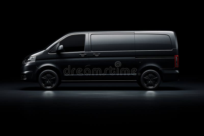 Sleek Black Cargo Van in Dark Studio Setting, Side View, Nighttime ...