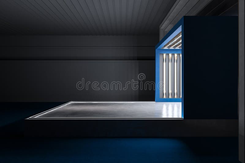 Side View of Modern Blue Theater Stage Design. Performance and Act ...