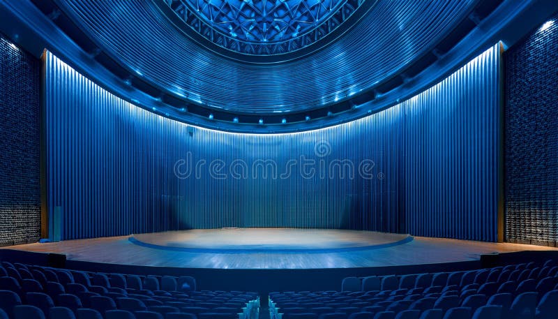 Side View of Modern Blue Theater Stage Design. Performance and Act ...