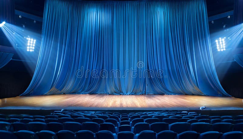 Side View of Modern Blue Theater Stage Design. Performance and Act ...