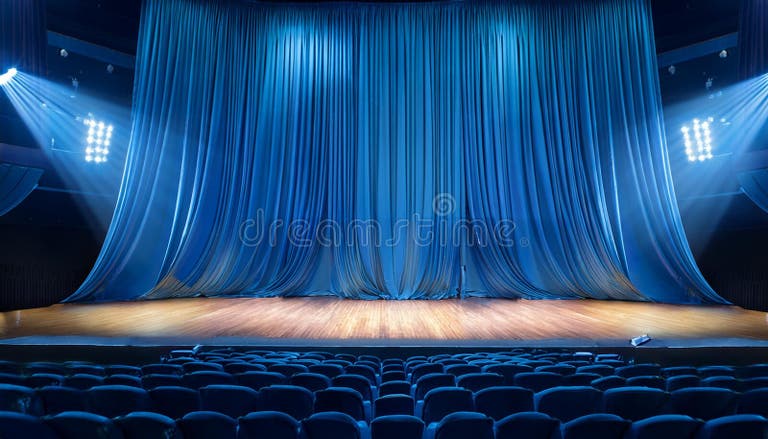 Side View of Modern Blue Theater Stage Design. Performance and Act ...
