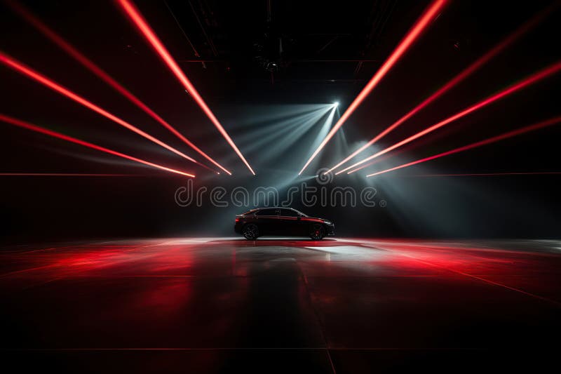 Side View of a Modern Car on Stage in the Rays of Spotlights Generated ...