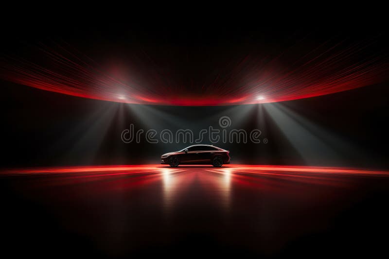 Side View of a Modern Car on Stage in the Rays of Spotlights Generated ...