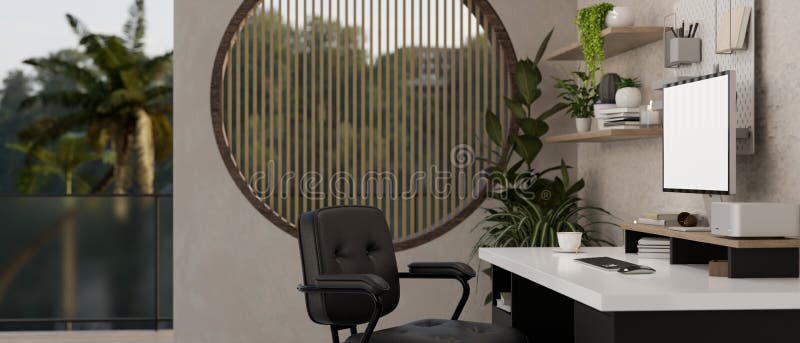 Side View of Modern Contemporary Home Working Room Interior Design with ...