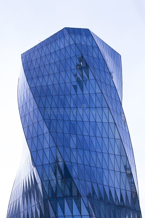 Side View of Modern Glass Skyscrapers with Reflection Stock Photo ...