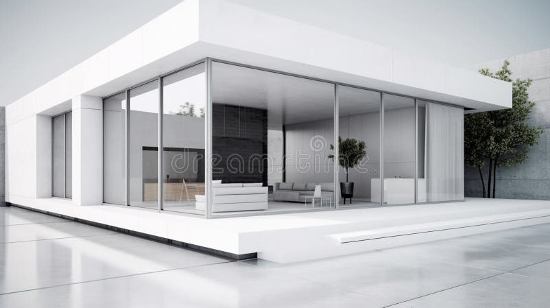 Side View of Modern Office Building with Concrete Walls and Floor. 3d ...