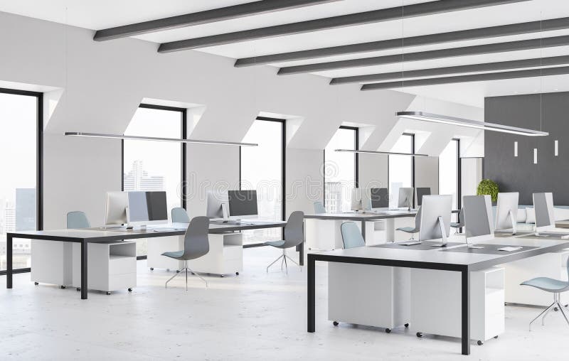 Side View on Modern Open Space Office with Comfortable Workplaces ...