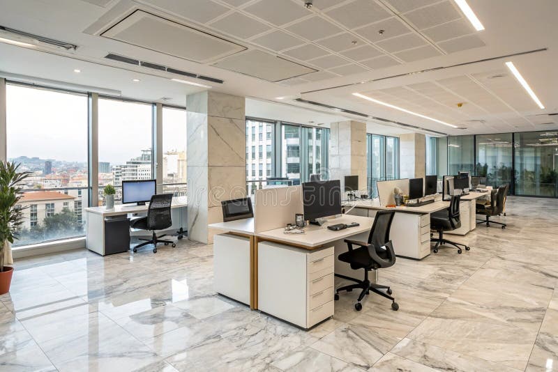 Side View of Modern Open Space Office Stock Illustration - Illustration ...