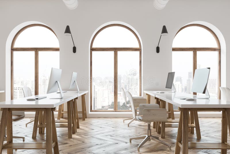 Side View of an Open Space Office Stock Illustration - Illustration of ...