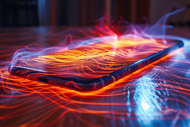 Side View of a Modern Smartphone Lying on a Table with Motion Wallpaper ...
