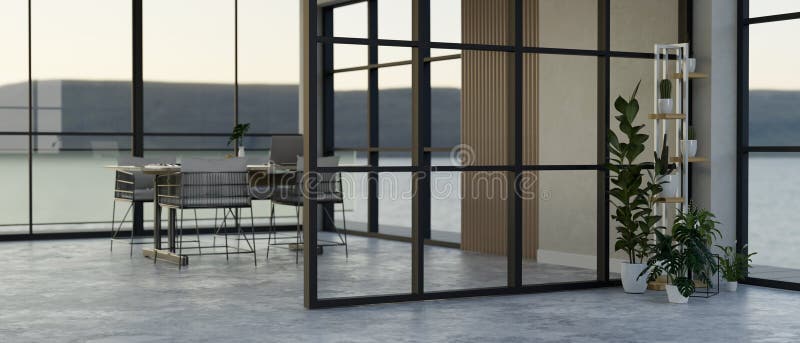 Side View, a Modern Spacious Dining Room with Modern Dining Table Stock ...