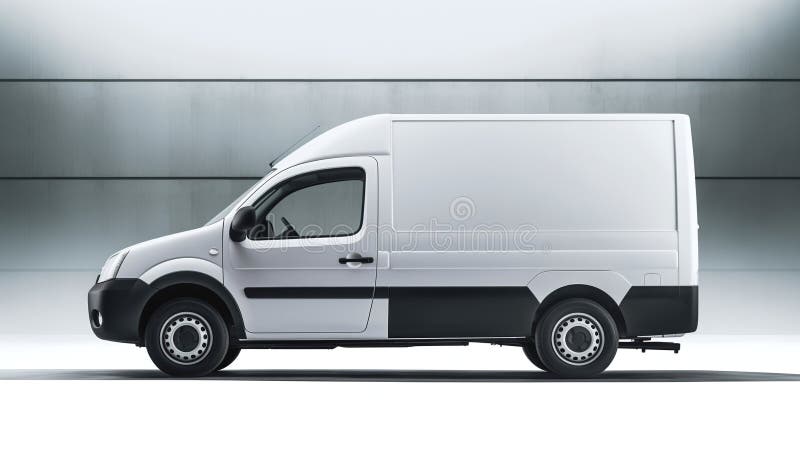 Side View of Modern White Cargo Van in Minimalist Industrial Setting ...