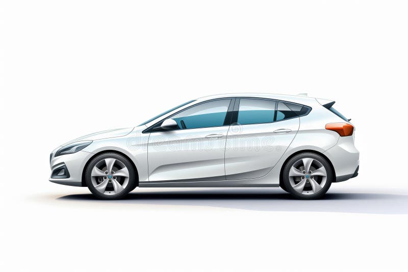 Sleek White Hatchback Car Profile on White Background during Daylight ...