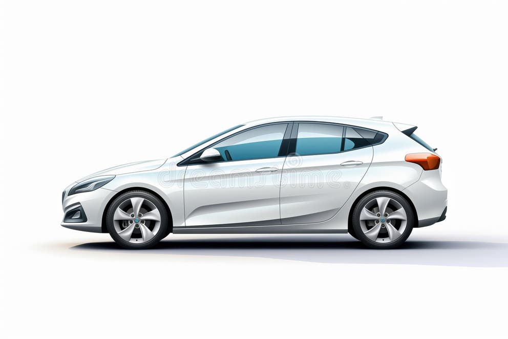 Sleek White Hatchback Car Profile on White Background during Daylight ...