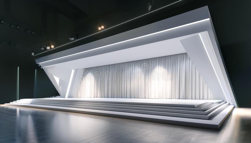 Side View of Modern White Theater Stage Design. Performance and Act ...