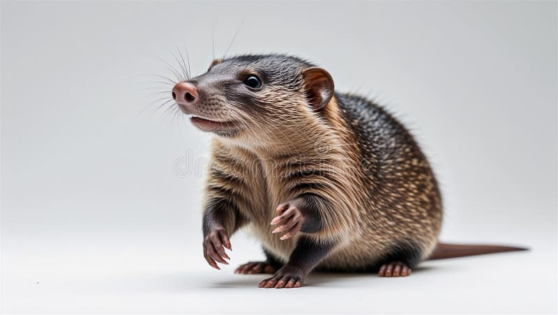Side View of Mole with Paws Visible and Nose Raised, Isolated on White ...